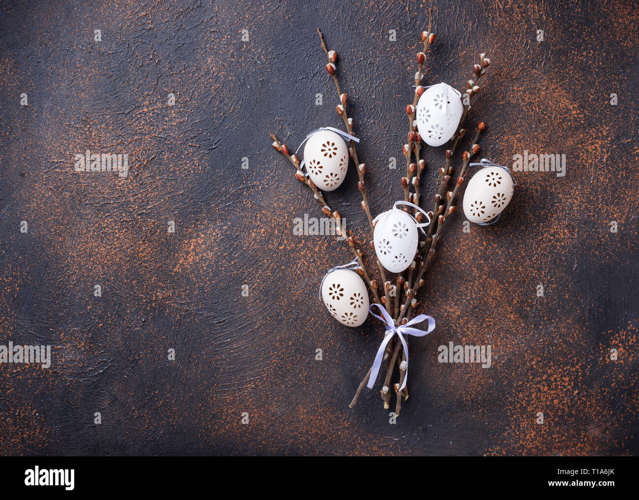 Easter background with willow and eggs Stock Photo - Alamy