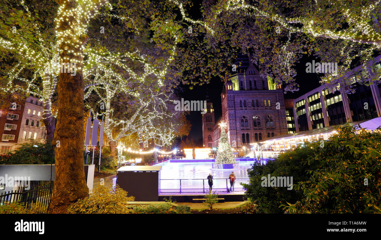 Night View of Natural History Museum, include Ice Rink Stock Photo - Alamy