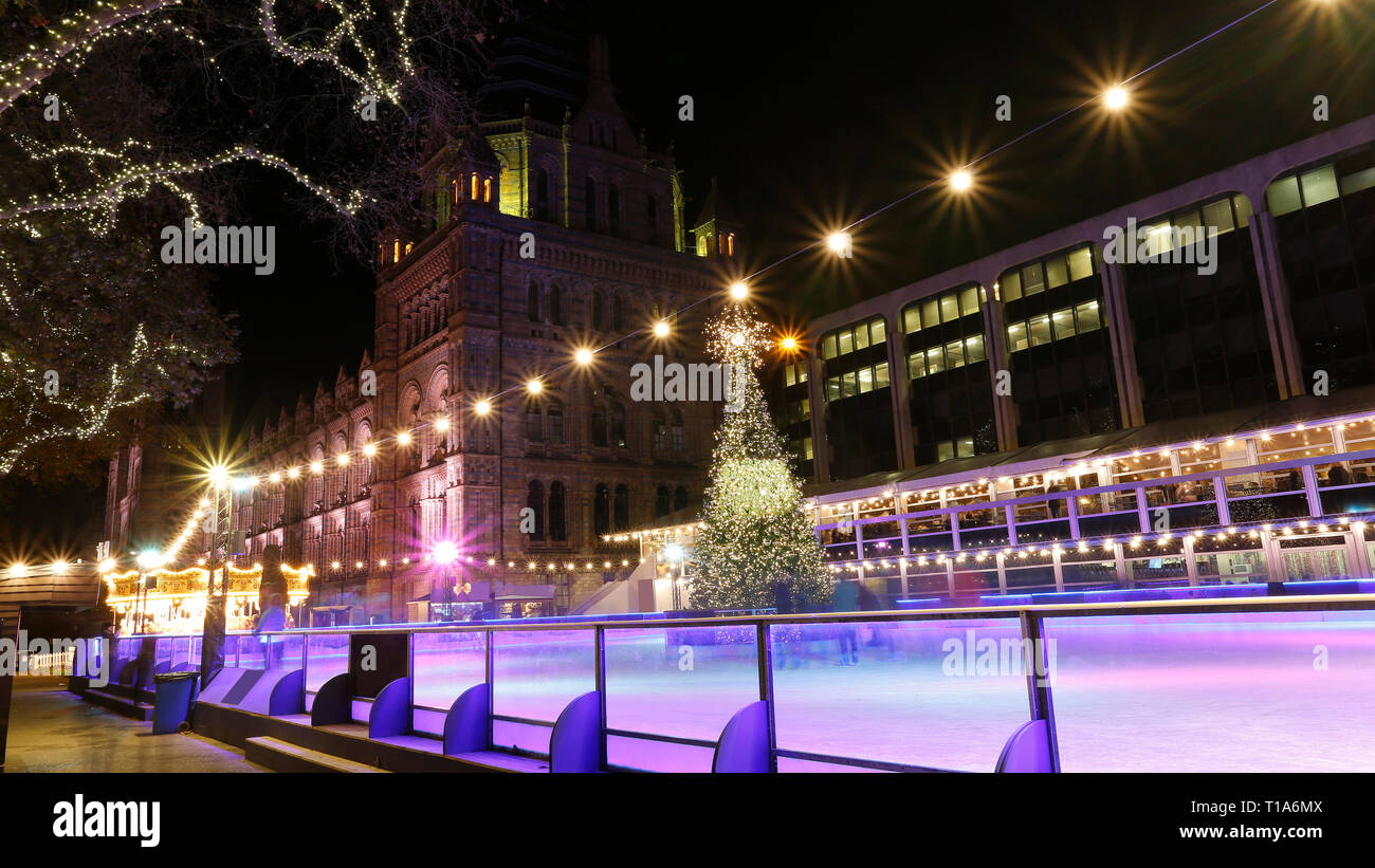 Night View of Natural History Museum, include Ice Rink Stock Photo - Alamy