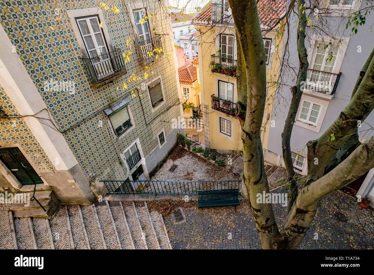 Alfama alley view from above, Lisbon, Portugal Stock Photo - Alamy