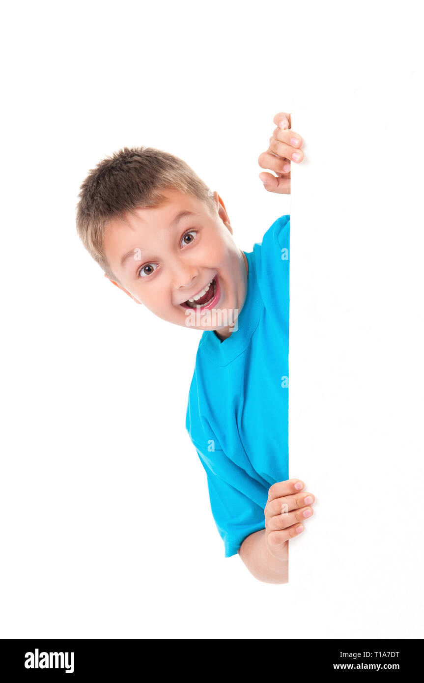 Smiling emotional positive teenager boy in bright blue t-shirt and ...