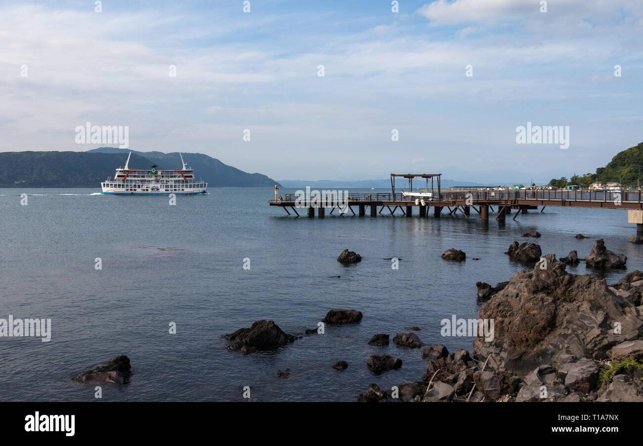 Harbor and Port of Sakurajima with Ferry. Kagoshima Bay in the ...