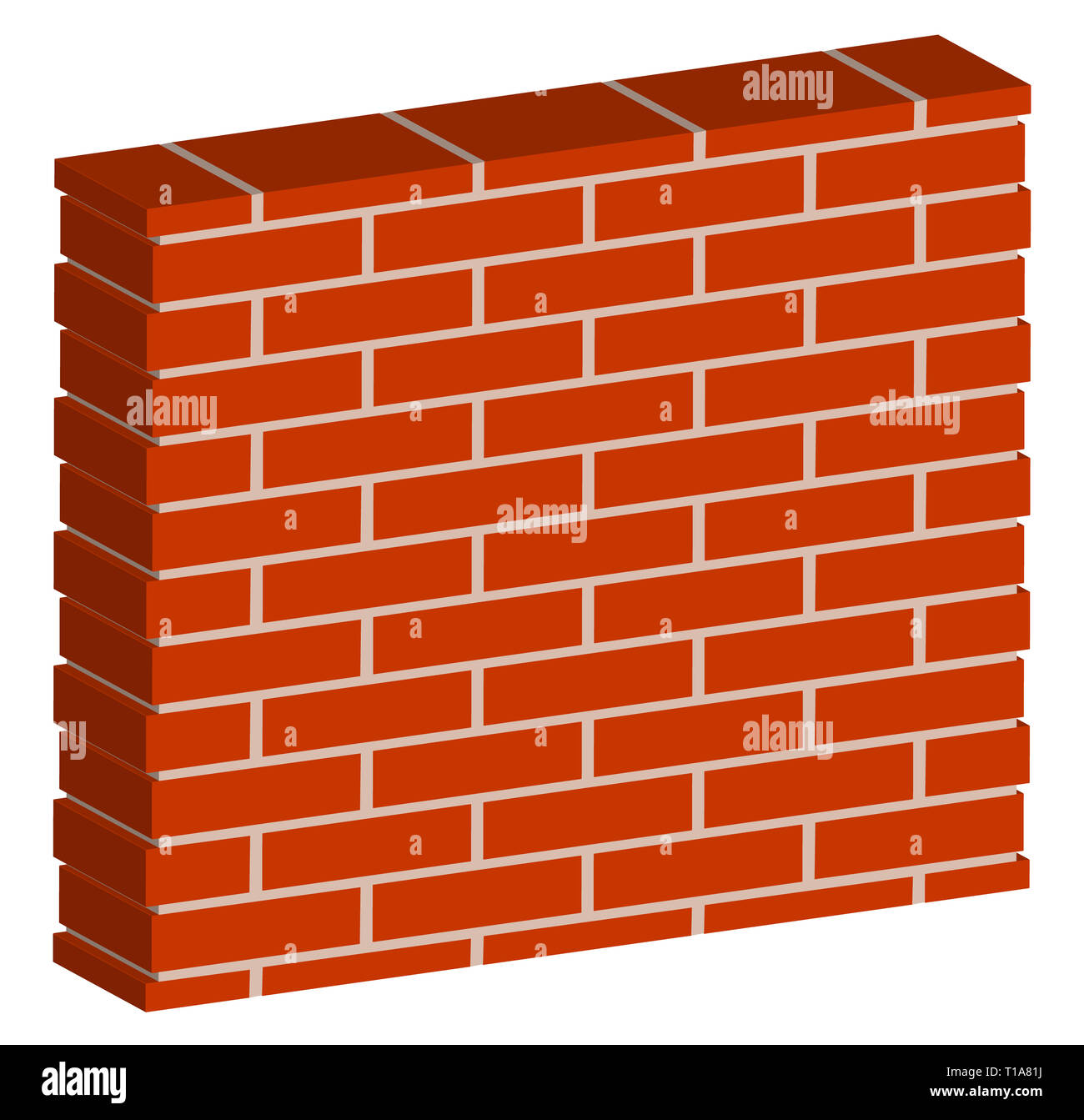 3D, Spatial Brick wall, brickwork with regular pattern isolated on ...