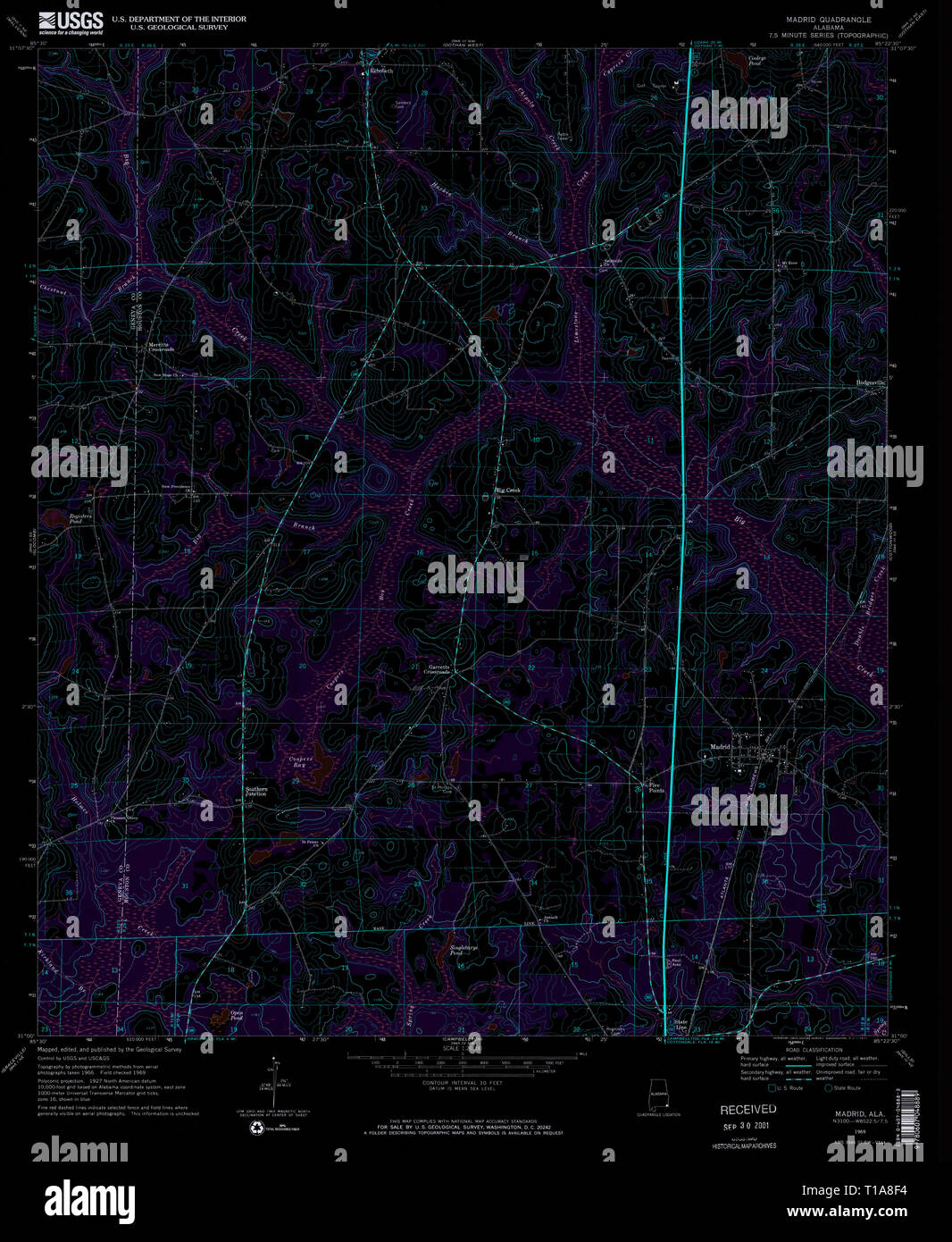 USGS TOPO Map Alabama AL Madrid 304465 1969 24000 Inverted Stock Photo ...