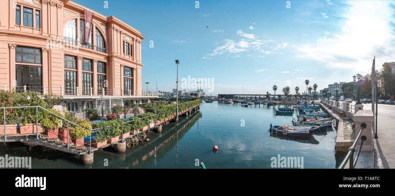 BARI, ITALY NOVEMBER 07 2018: Panorama of 5 shots. Sea view of Theater ...