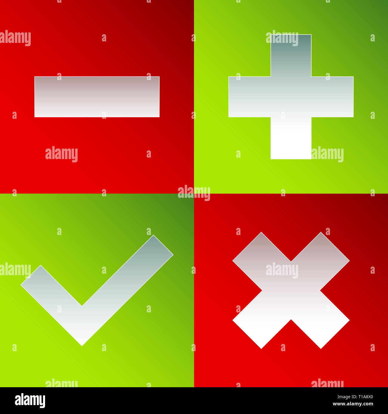 Check mark, cross, plus, minus sign set. vector Stock Photo - Alamy