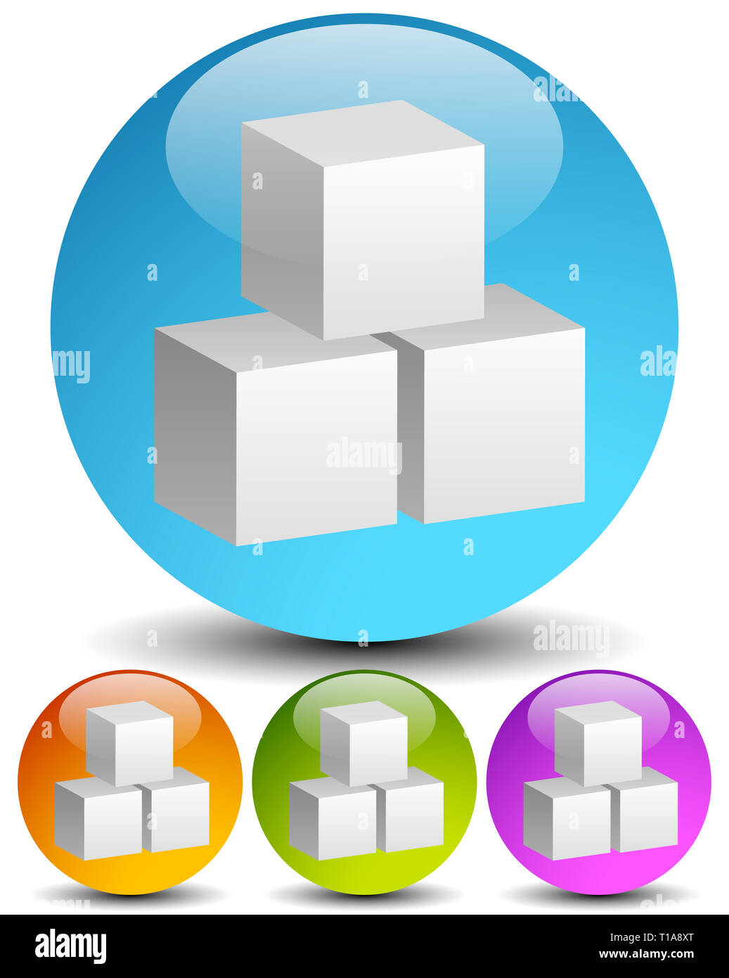 Icons with structure of 3D gray cubes. Three colors included Stock ...