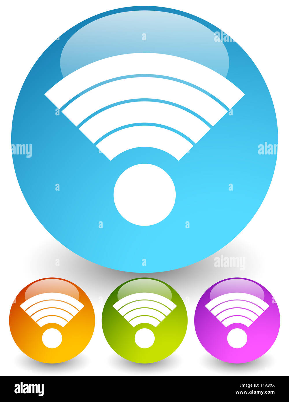 Round icons with signal shapes in 4 colors Stock Photo - Alamy