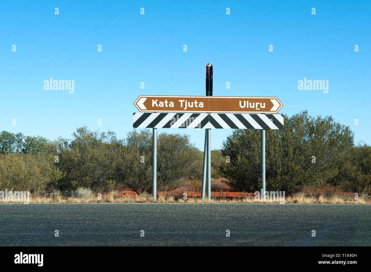 Road sign on Lasseter Highway, Kata Tjuta to Uluru, Northern Territory ...