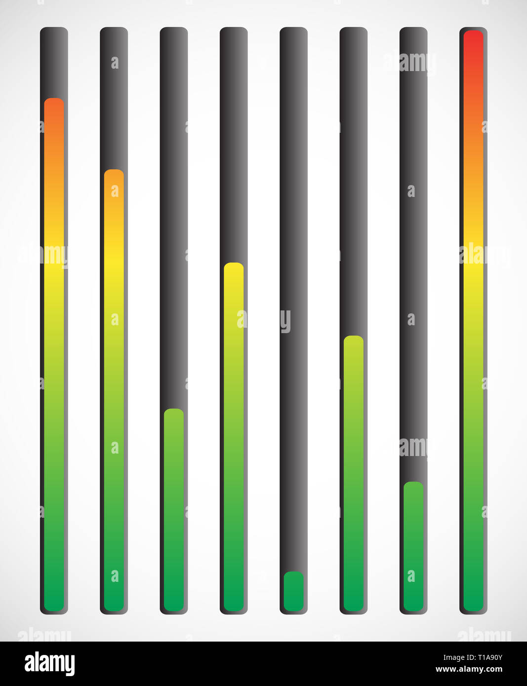Vertical level indicator set with color code (Red at high level Stock ...