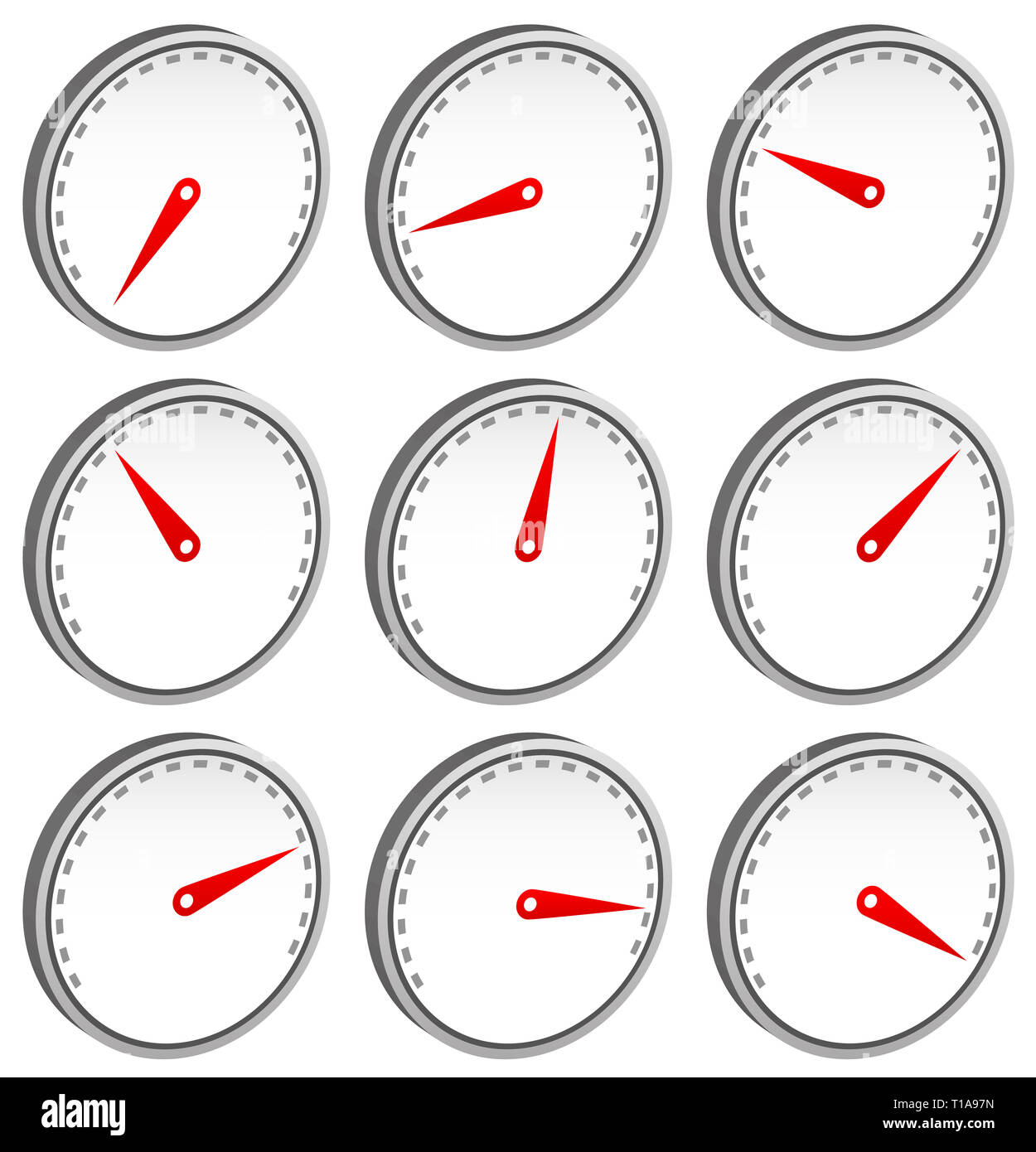 Dial faces with pointer isolated on white. Measure, gauge, indication ...