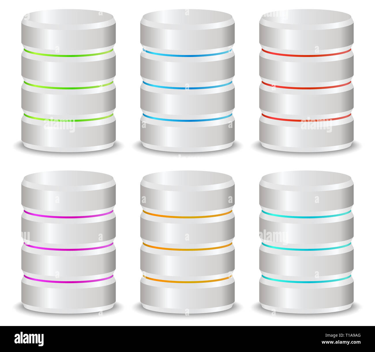 3d metallic cylinders, barrels for database, mainframe, server ...