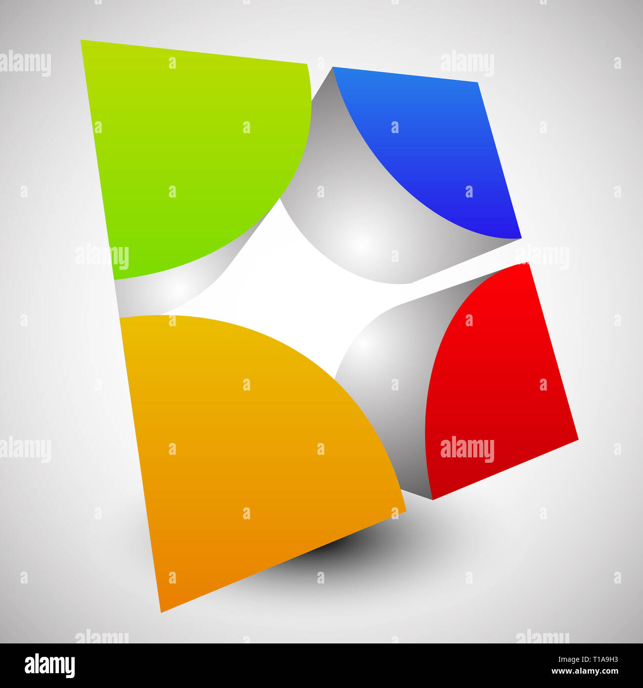 Divided, colorful cube with rounded inner corners. Abstract 3d vector ...