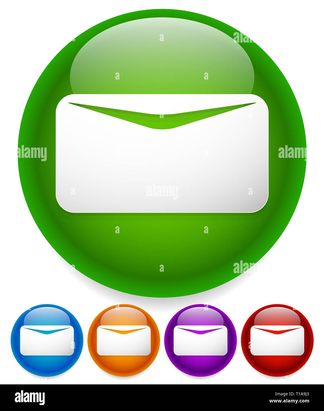 Newsletter, mail, email icon or button. White envelope symbol on bright ...