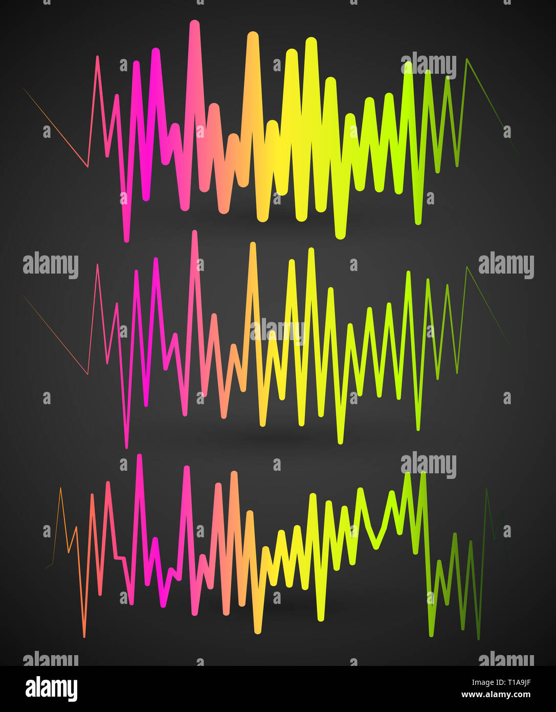 Waveforms, EQ, equalizer graphics with spectrum from red to green Stock ...