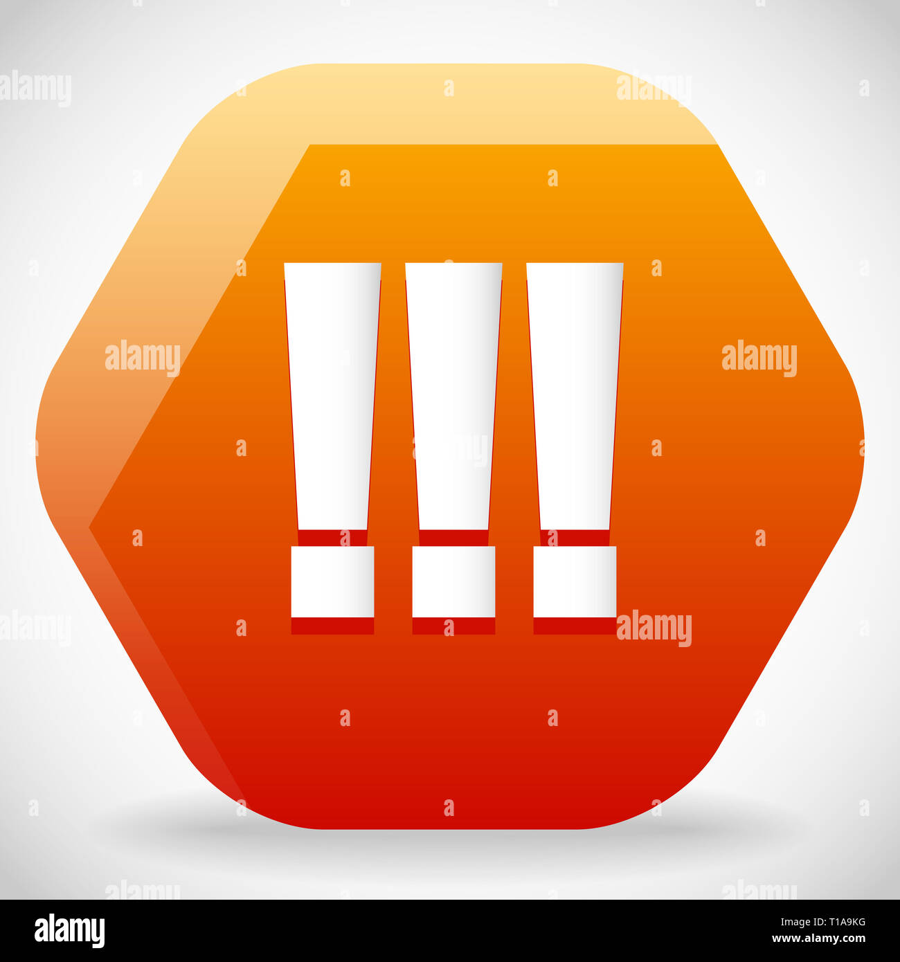 Triple exclamation marks, exclamation points on rounded hexagon sign ...