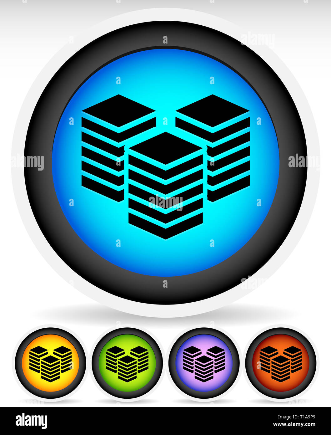 Icons with Layered Tower Symbols for Webhosting, Server, Database ...