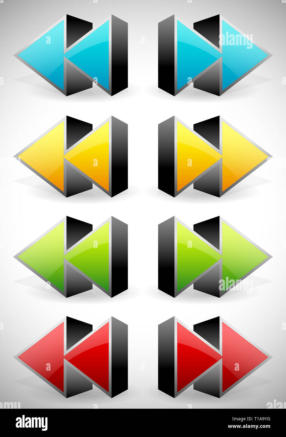 Glossy 3d forward and backward (rewind, fast forward) arrow buttons ...