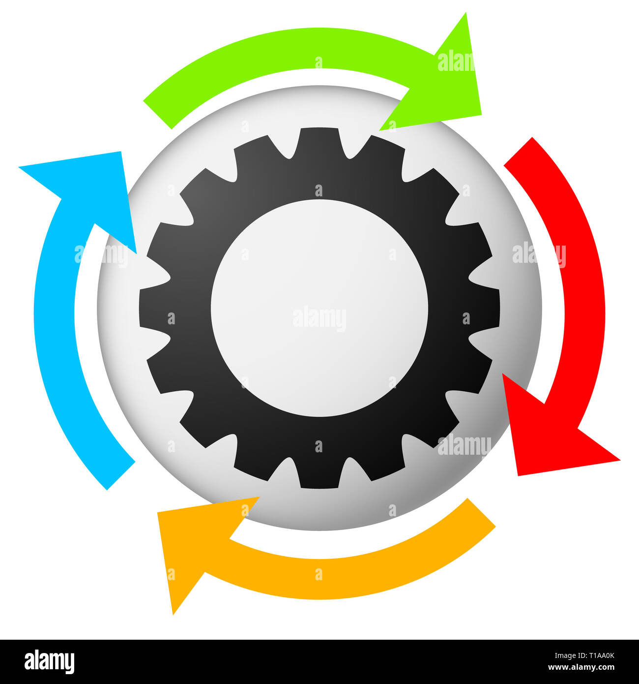Modern gear symbol on plate with rotating arrows Stock Photo - Alamy
