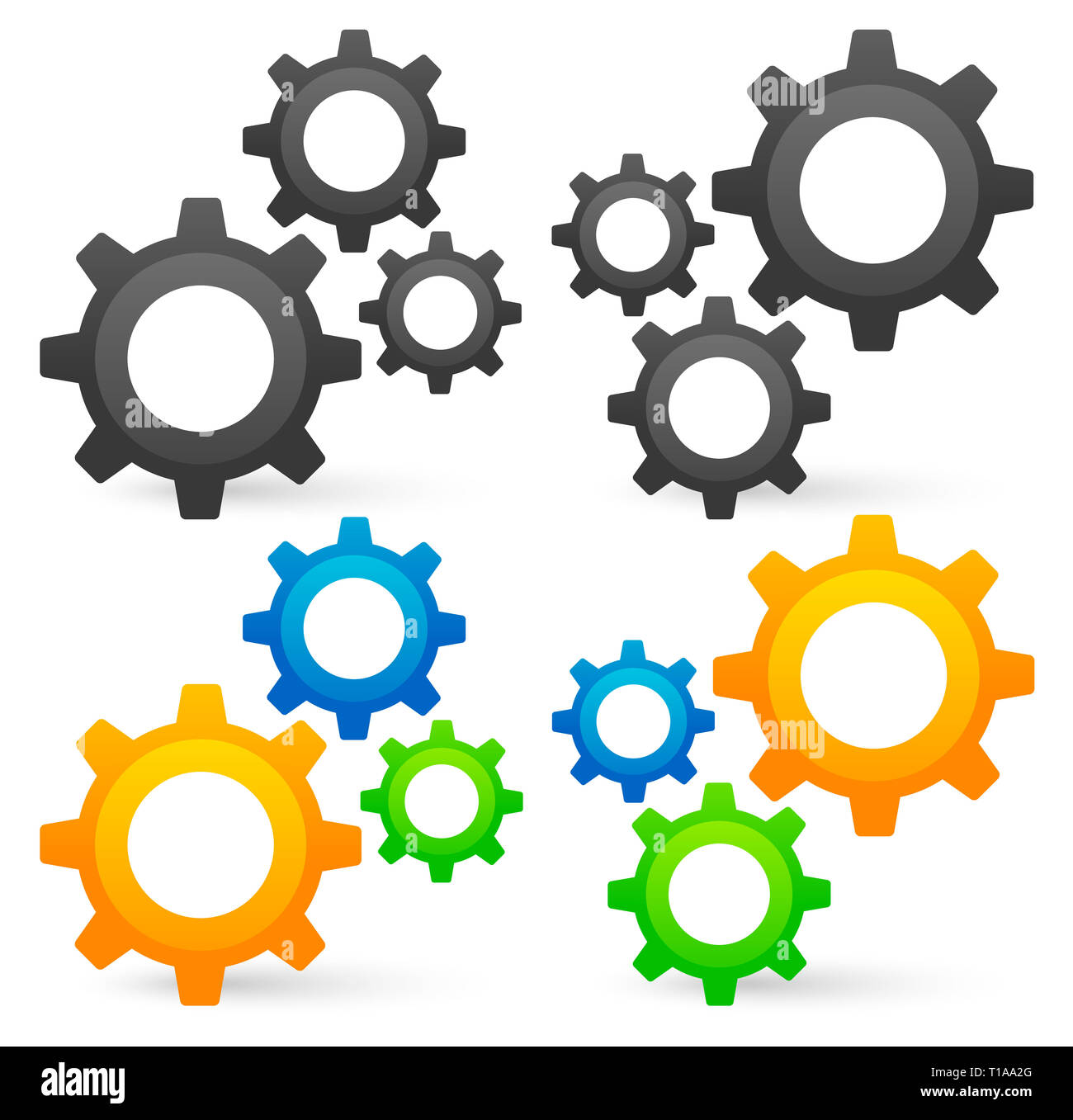 Cogwheel graphics. 2 Composition, colored, uncolored versions Stock ...