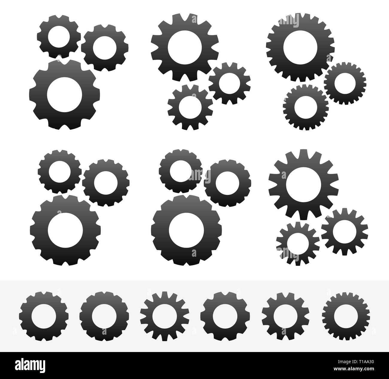 Different cogwheel compositions with parts isolated Stock Photo - Alamy