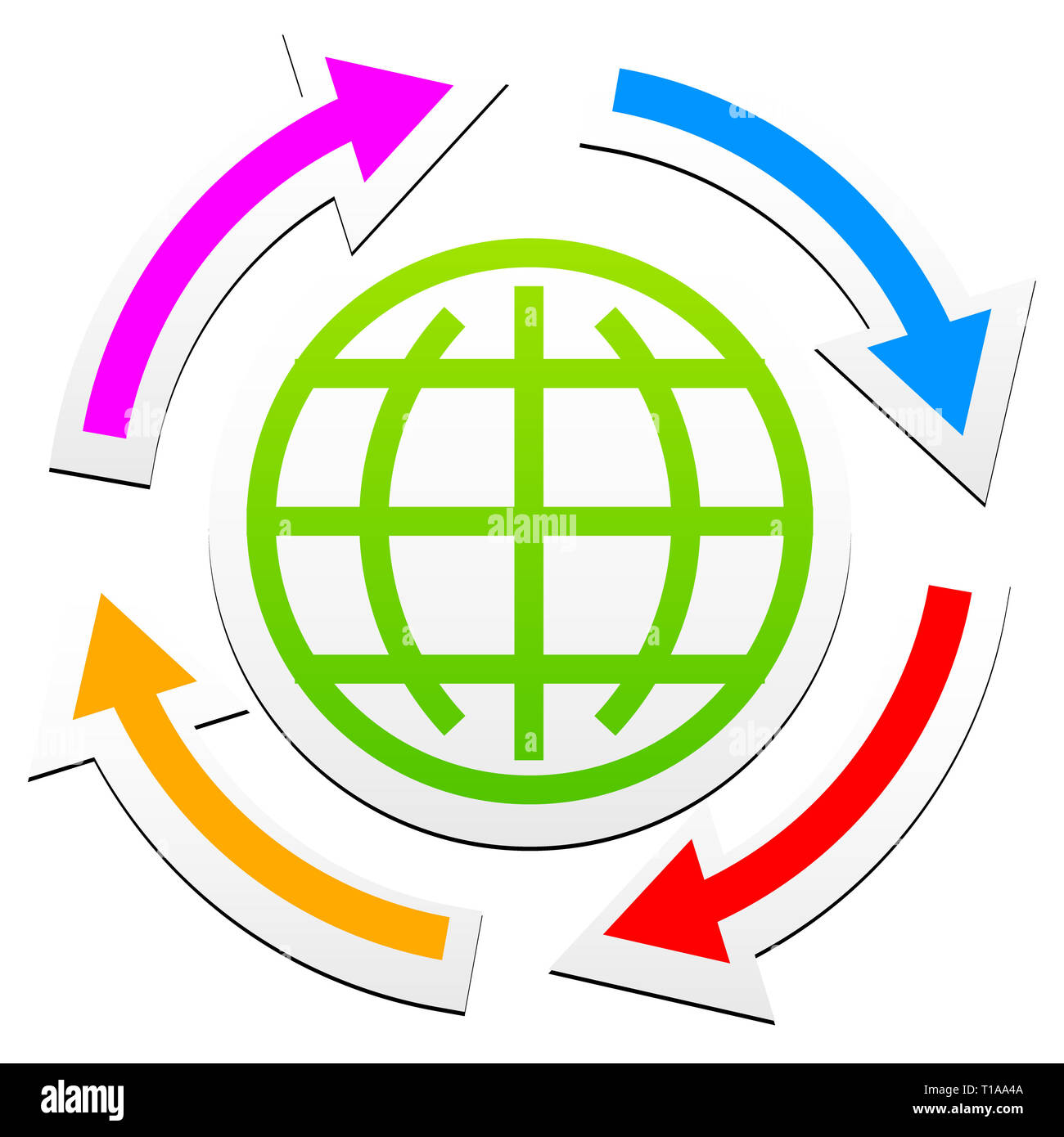 Globe outline symbol with arrows Stock Photo - Alamy