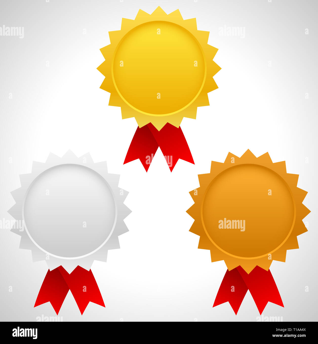 Eps 10 vector illustration of Gold, silver and bronze badges with red ...