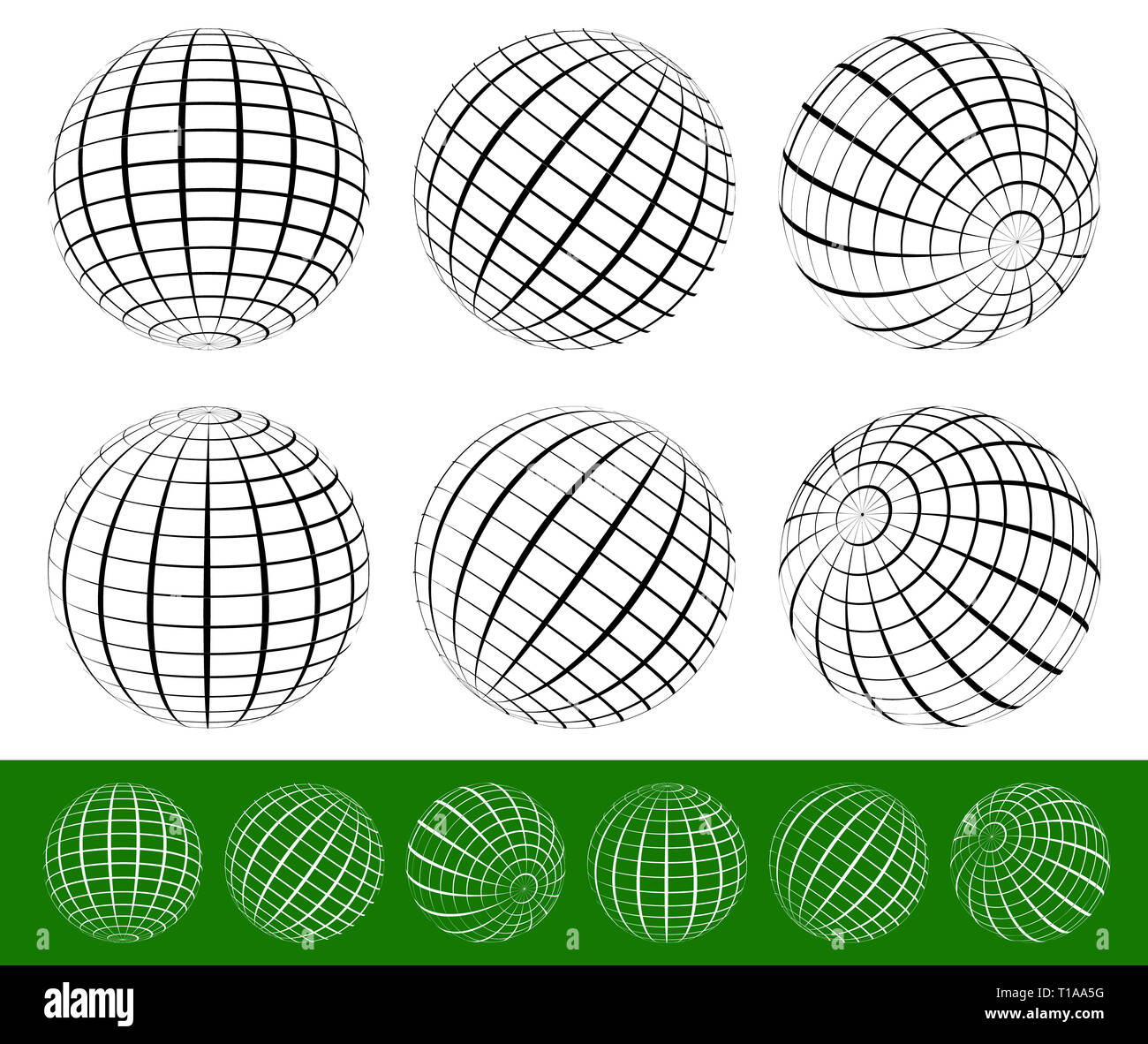 Eps 10 vector illustration of 3D Wire-frame, gridded spheres set Stock ...
