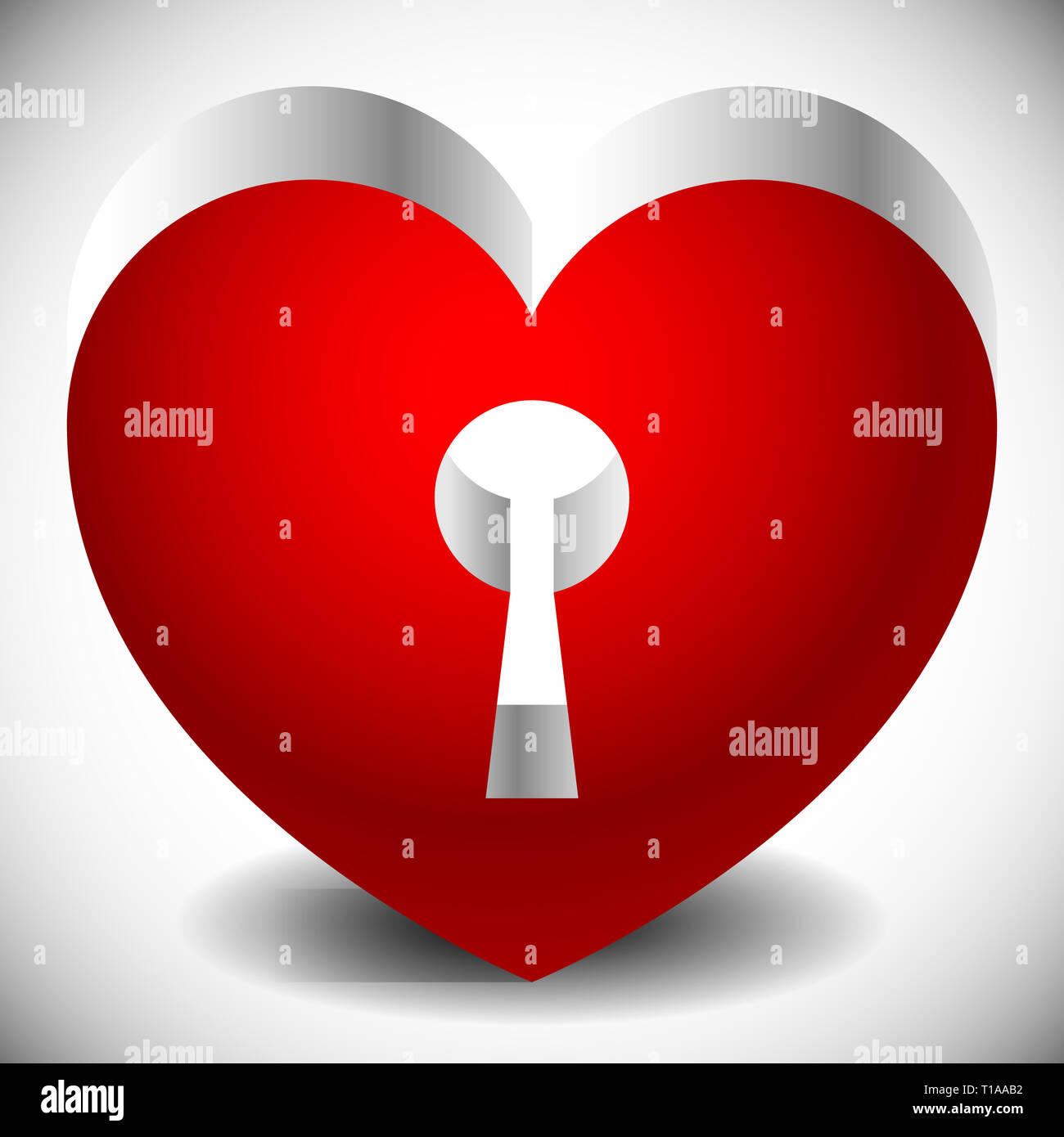 Single heart with keyhole in it. Metallic 3d effect and shadows Stock ...