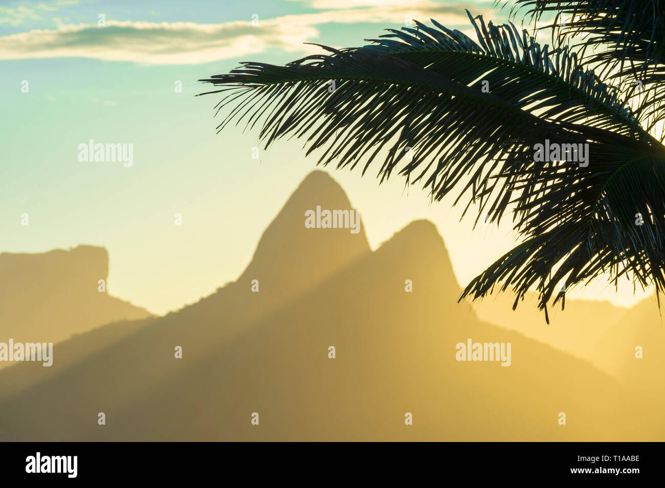 Scenic sunset view of Two Brothers Mountain framed by the silhouette of ...