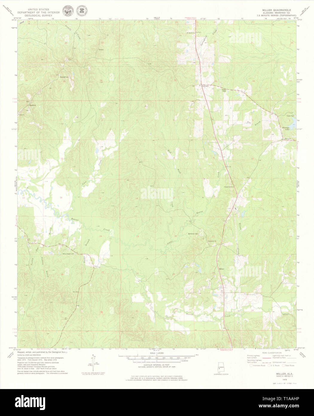 USGS TOPO Map Alabama AL Miller 650407 1978 24000 Stock Photo - Alamy