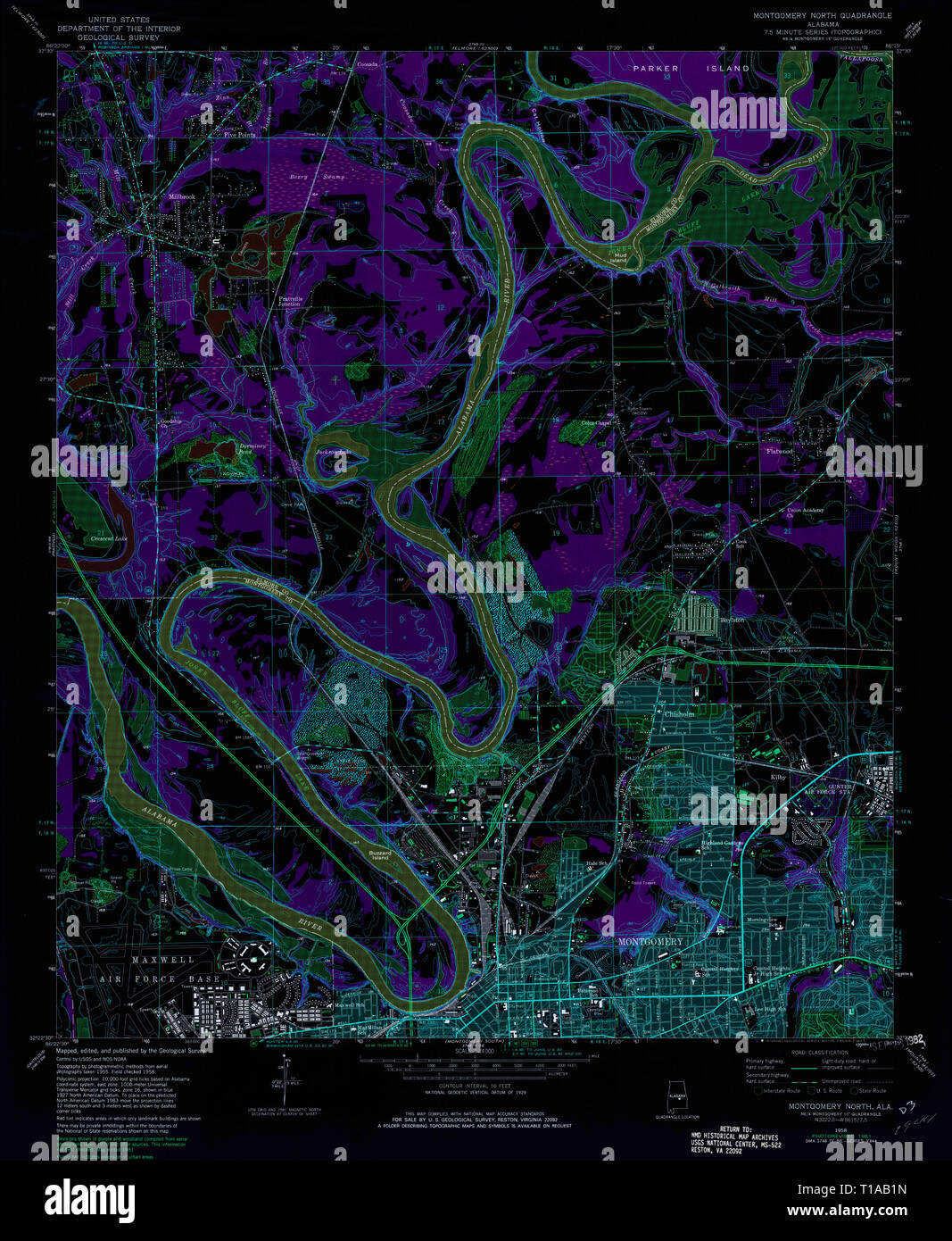 USGS TOPO Map Alabama AL Montgomery North 304592 1958 24000 Inverted ...