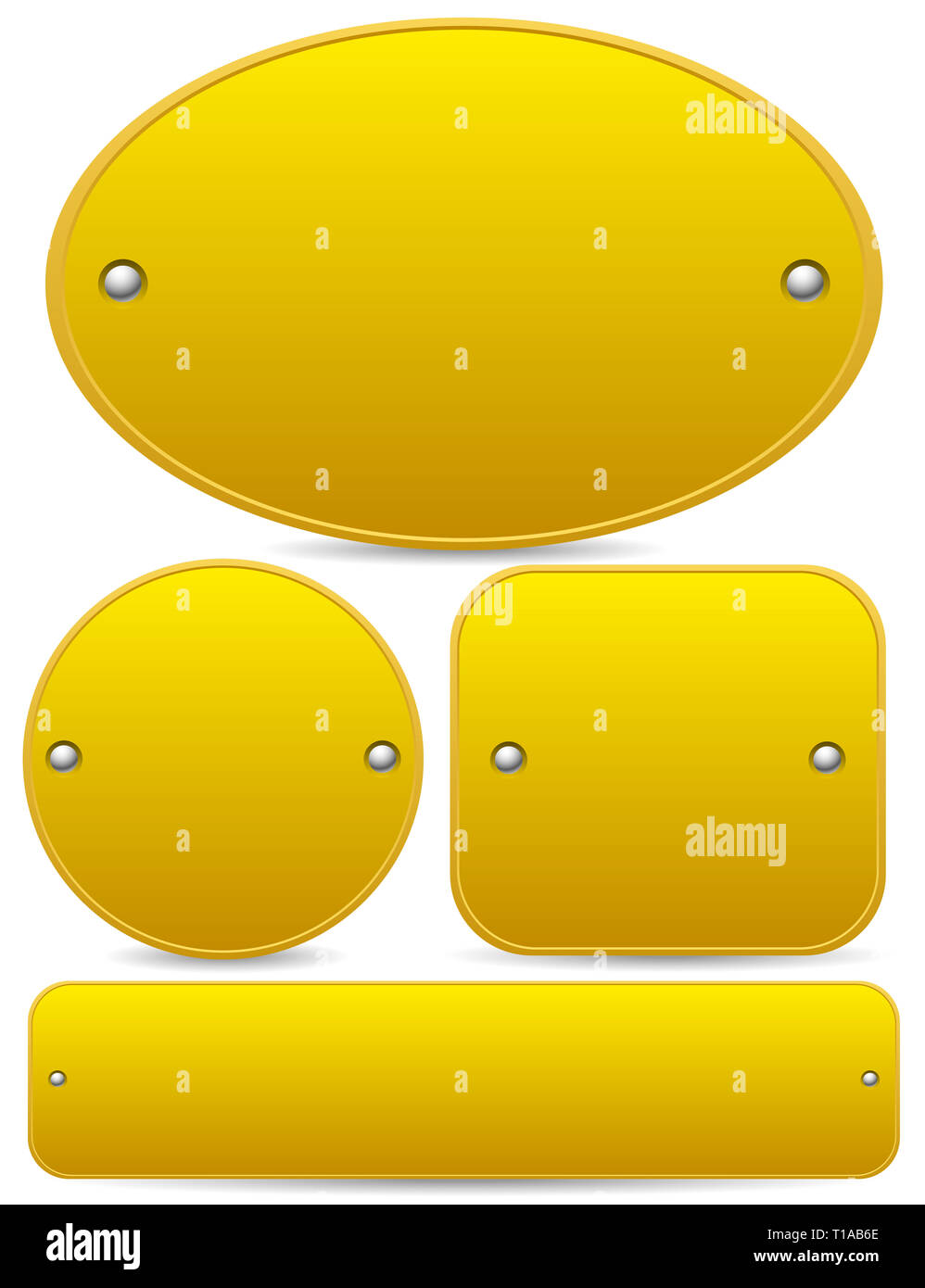 Vector illustration of a set of empty plaques. Gold, brass or bronze ...