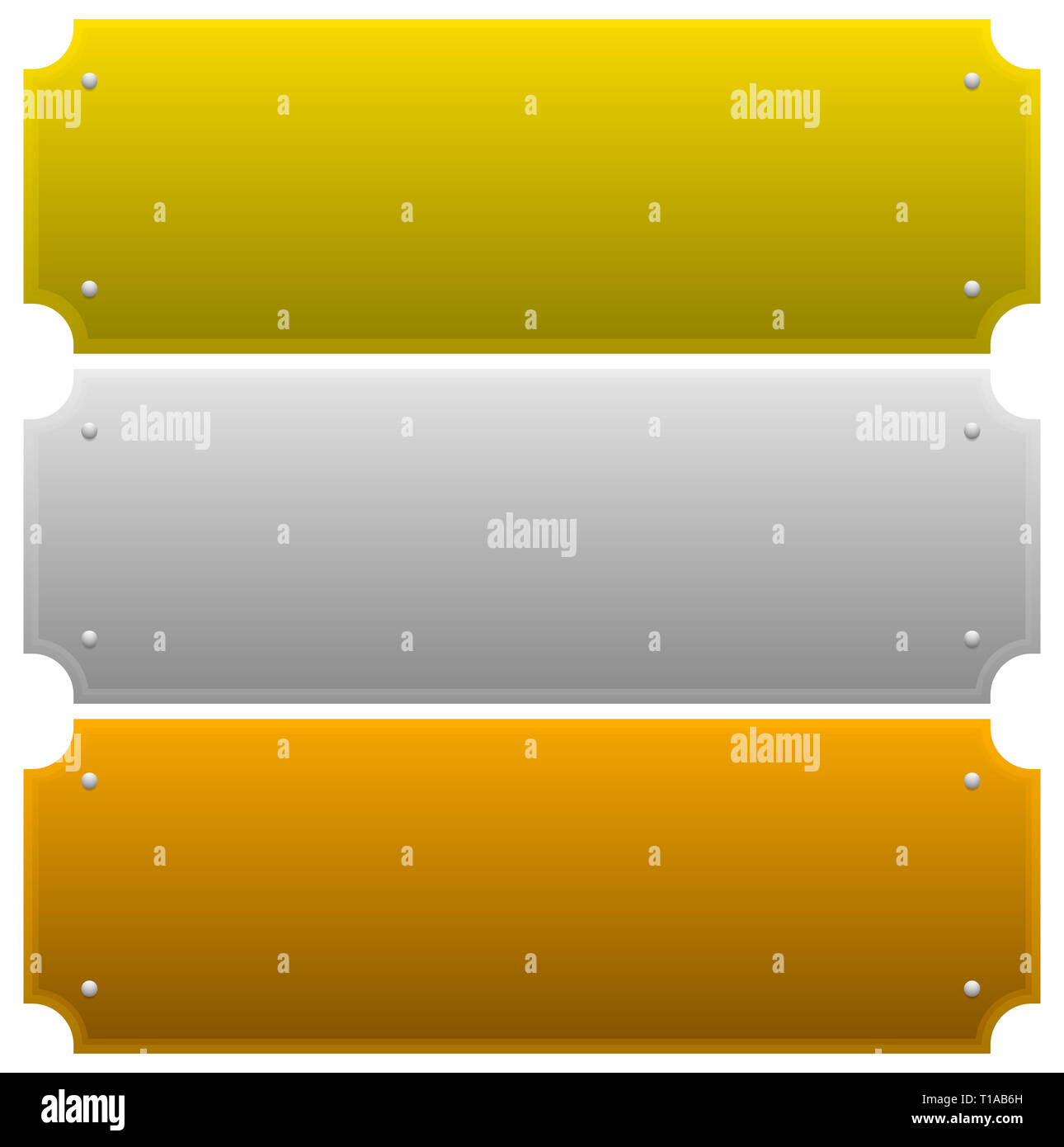 Gold, silver and bronze metal plaques, plaquettes, plates with space ...