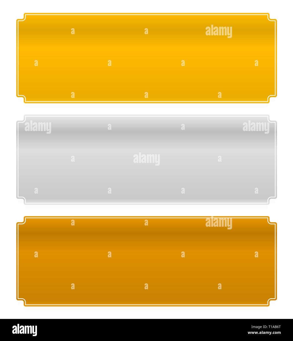 Gold, silver and bronze metal plaques, plaquettes, plates with space ...