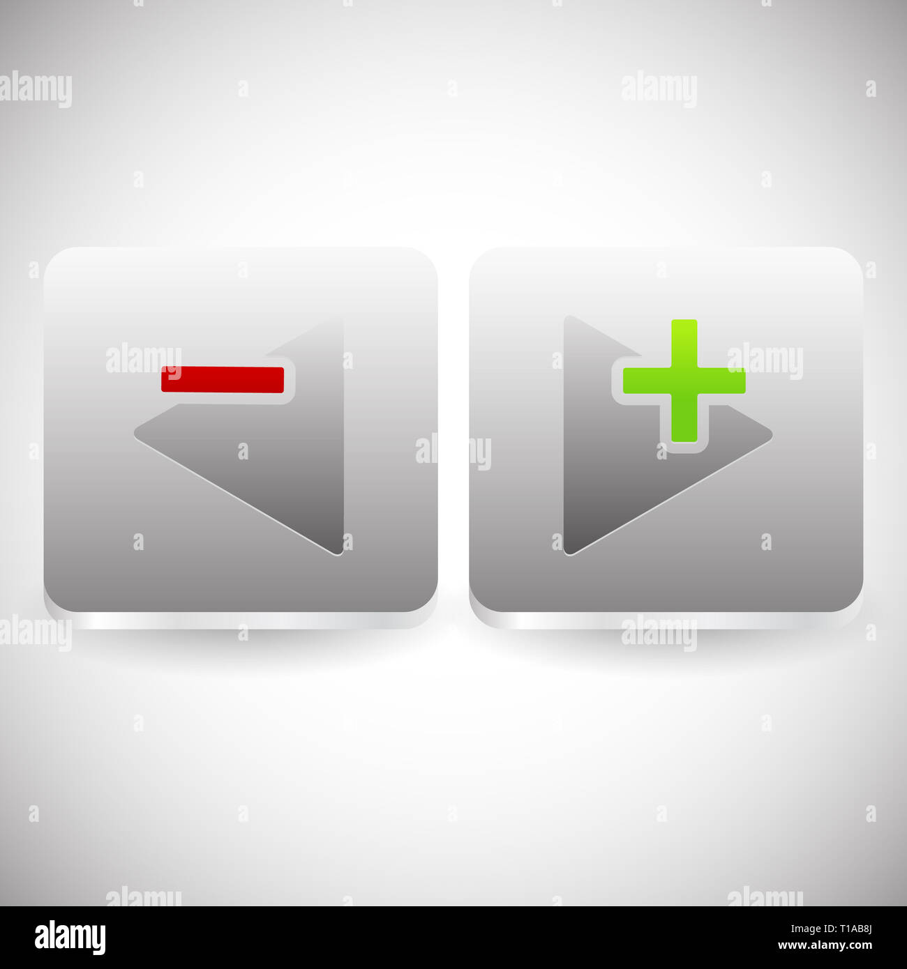 Buttons w/ arrows left and right with plus, minus signs. Increase ...