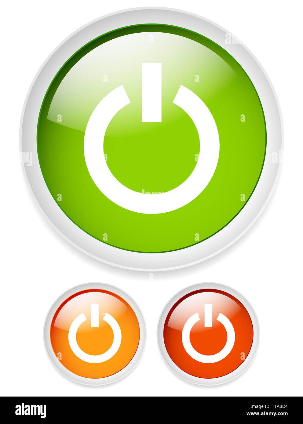 Modern power button set. Turn on, turn off, loading, booting colors ...