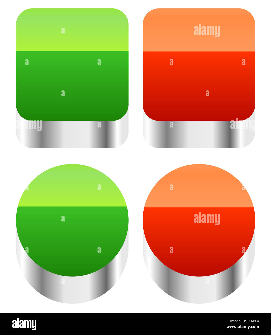 Red, green push buttons or power buttons Stock Photo - Alamy