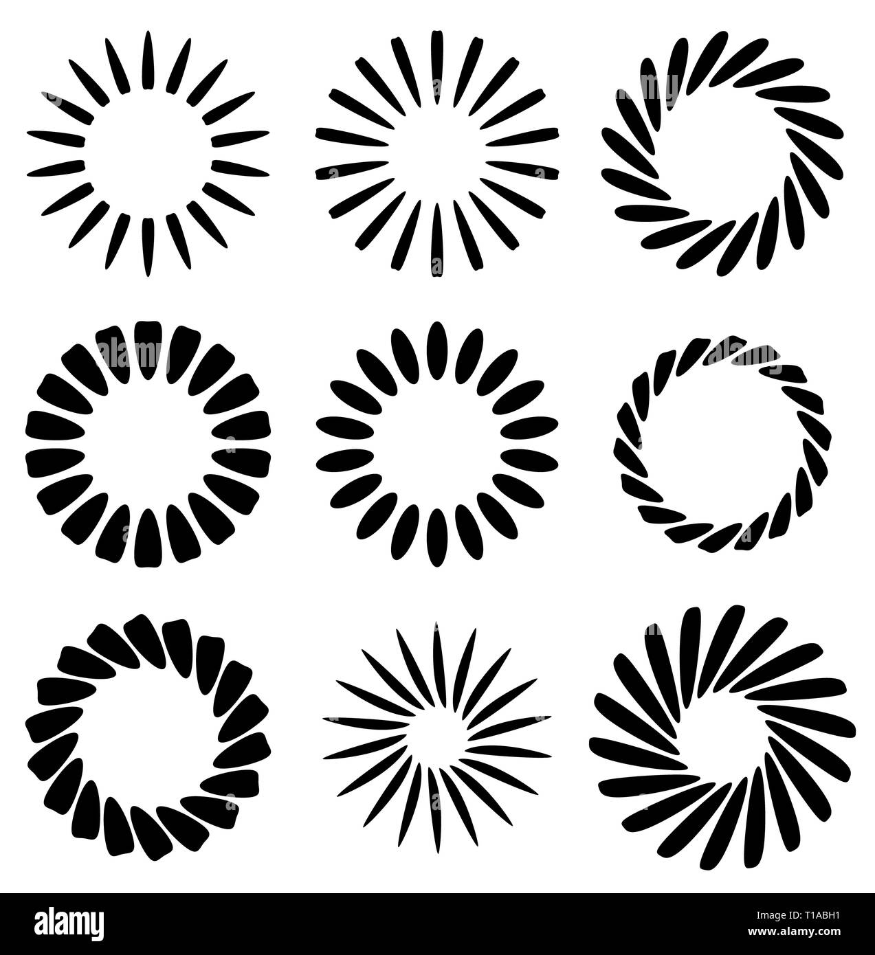 Abstract radial elements, radiating lines. Set of 9 different version ...