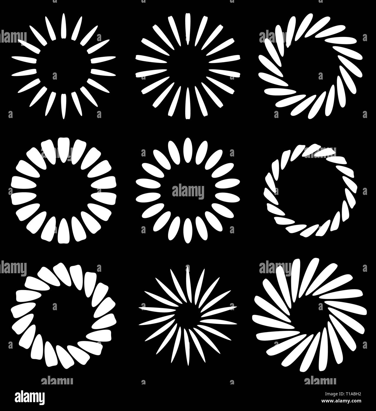 Abstract radial elements, radiating lines. Set of 9 different version ...