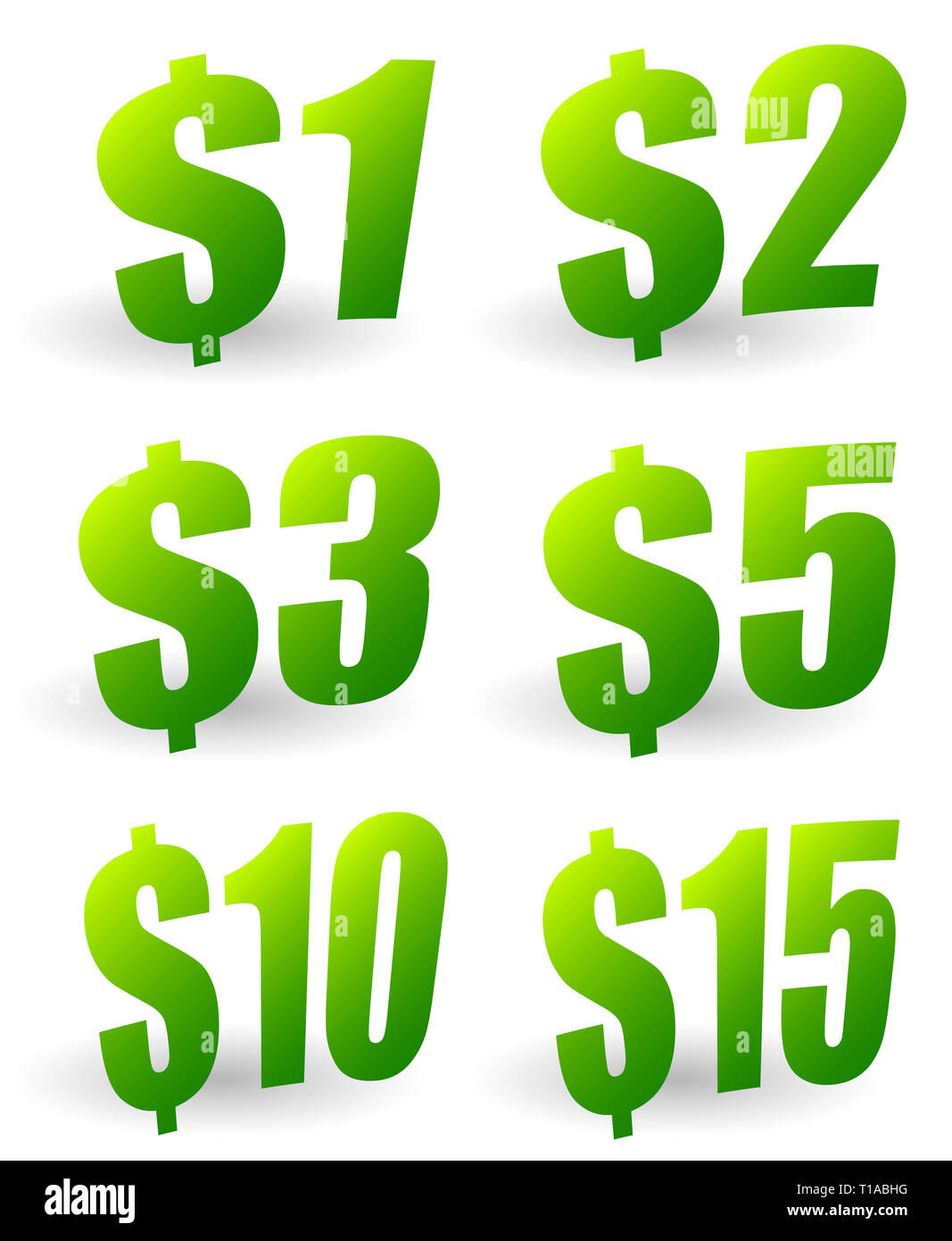 3d price tags from $1 to $15 in green Stock Photo - Alamy