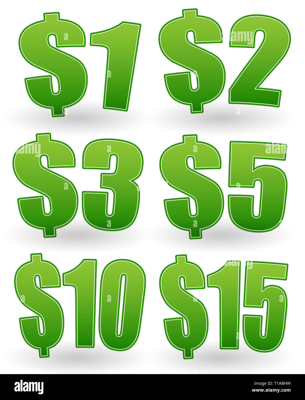 Eps 10 vector illustration of Prices, price tags from $1 to $15 Stock ...