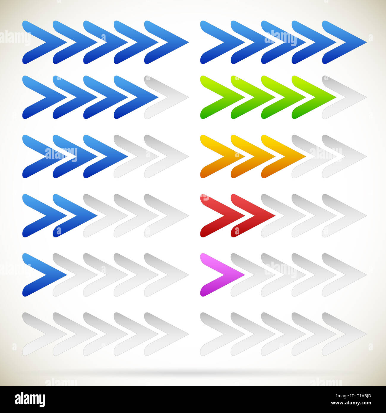 Progress indicator with arrows from zero to fifth step. Arrows in ...