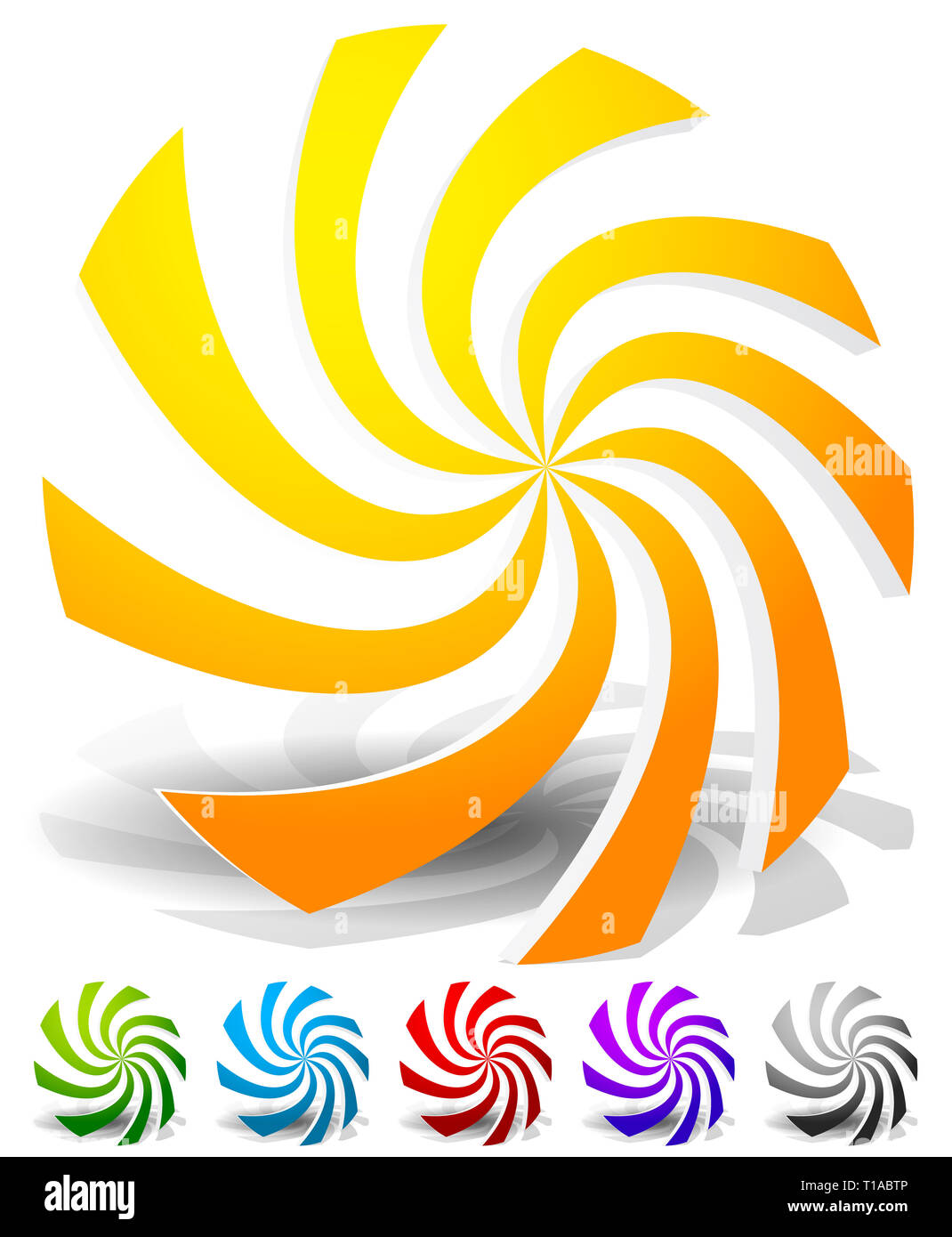 Set of colorful abstract elements. Whirling, swirling, rotating shapes ...