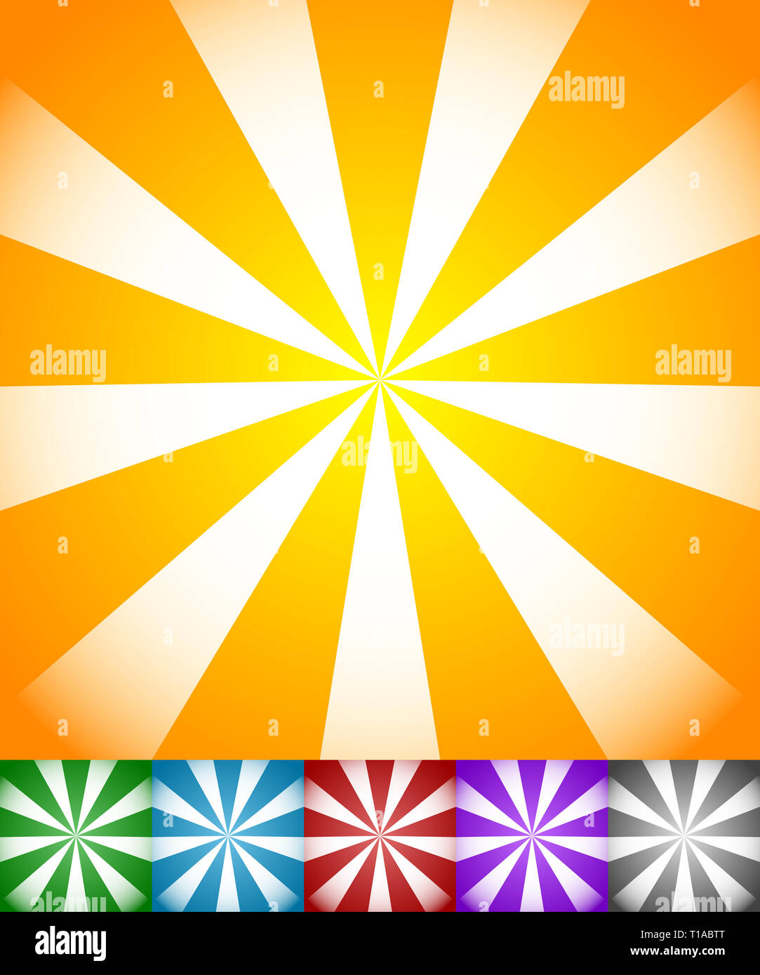 Radiating lines sun, star burst backgrounds. Set of 6 colors, yellow ...