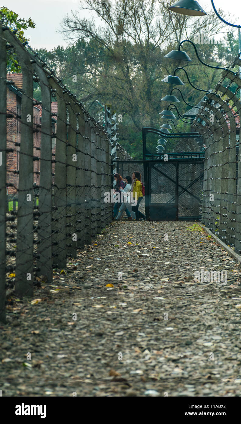 Oswiencim, Poland - September 21, 2019: tourists going trought electric ...