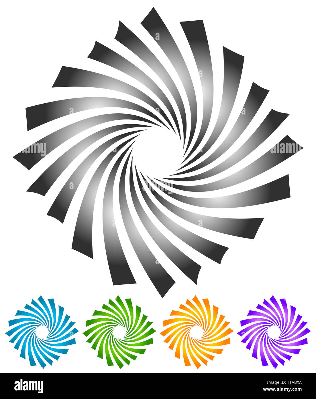 Abstract twisting, rotating vector elements in 5 colors Stock Photo - Alamy