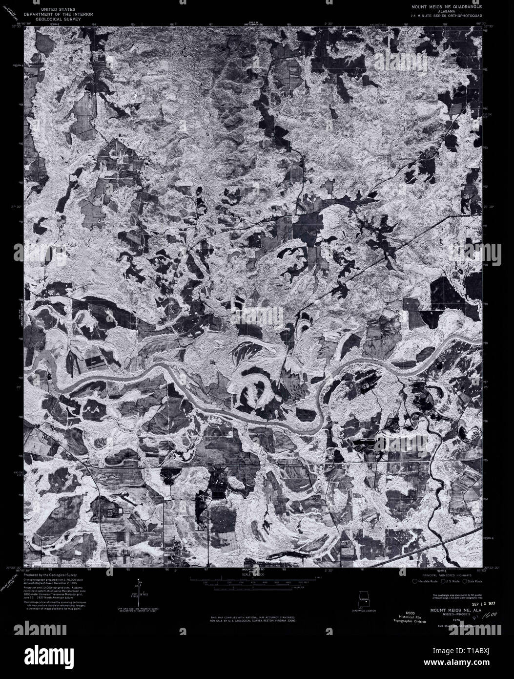 USGS TOPO Map Alabama AL Mount Meigs NE 304619 1975 24000 Inverted ...