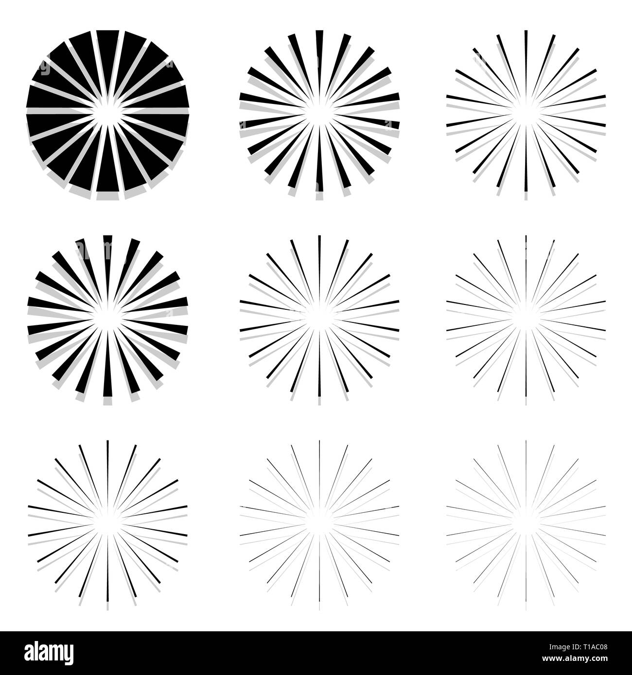 Abstract radial elements, radiating lines. Set of 9 version with ...