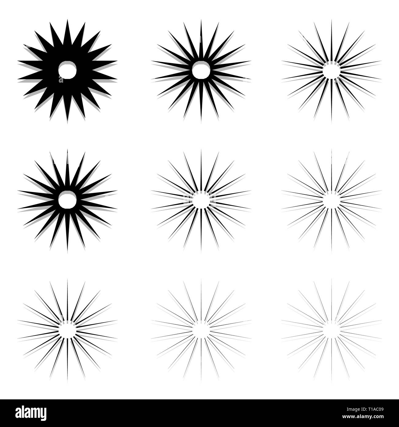 Abstract radial elements, radiating lines. Set of 9 version with ...
